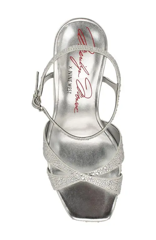 Nine West Embellished Ankle Strap Platform Sandals - Metallic Silver