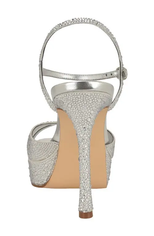 Nine West Embellished Ankle Strap Platform Sandals - Metallic Silver