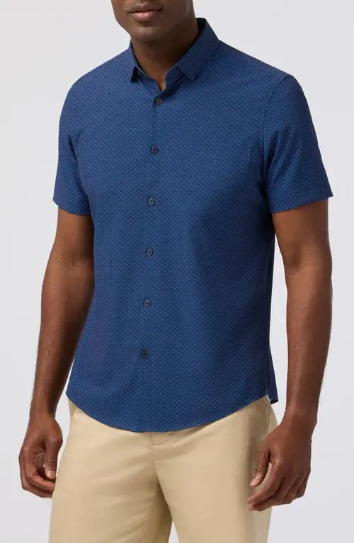 Mizzen+main Leeward Trim Fit Short Sleeve Button-up Shirt - Midnight Navy Micro Gem