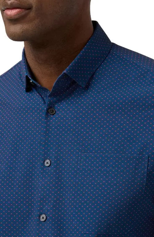 Mizzen+main Leeward Trim Fit Short Sleeve Button-up Shirt - Midnight Navy Micro Gem