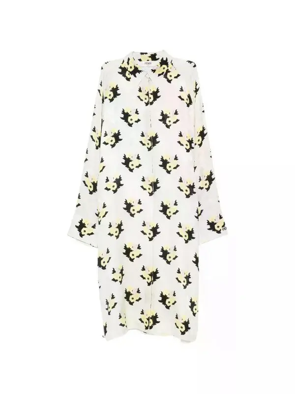 Fendi Floral Print Buttoned Midi Dress - Neutrals