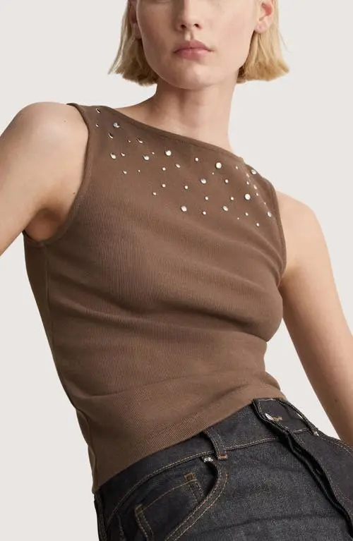 Mango Studded Sleeveless Boat Neck Sweater - Light/pastel Brown