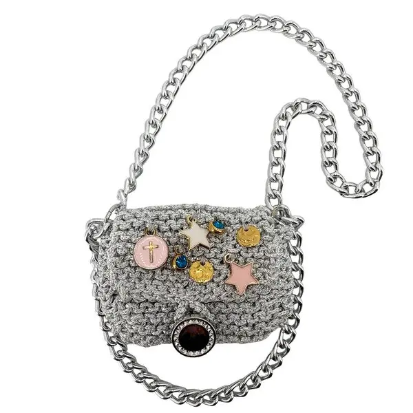HILO DE MAR Hand-knitted Micro Bag With Embellishments - Silver