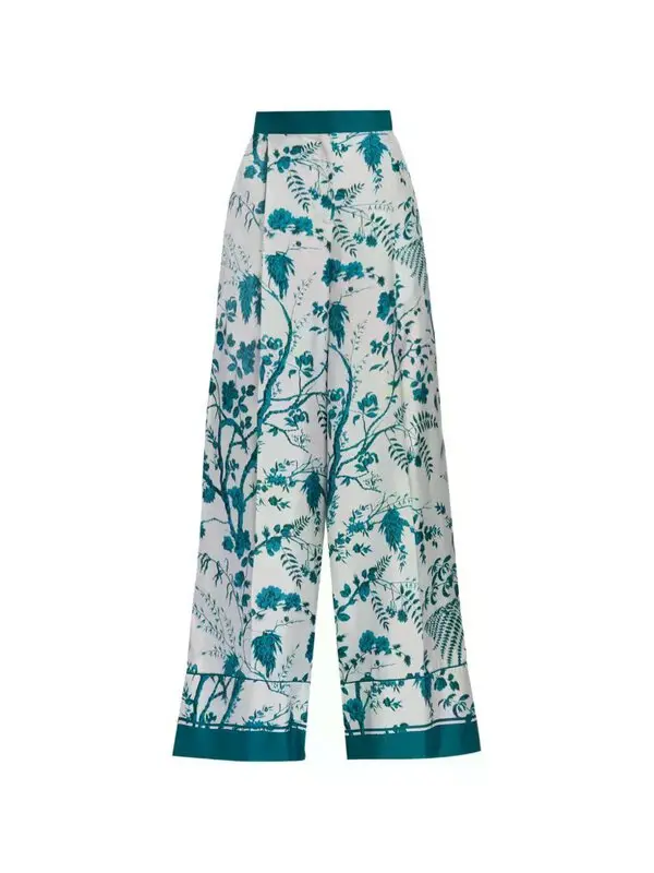 Erdem Botanical Print Silk Trousers - Blue