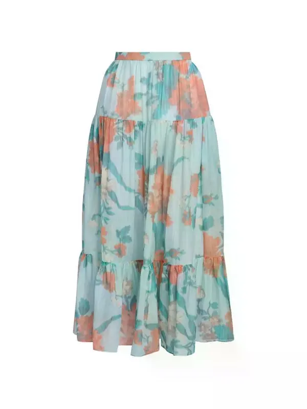Erdem Floral Print Tiered Midi Skirt