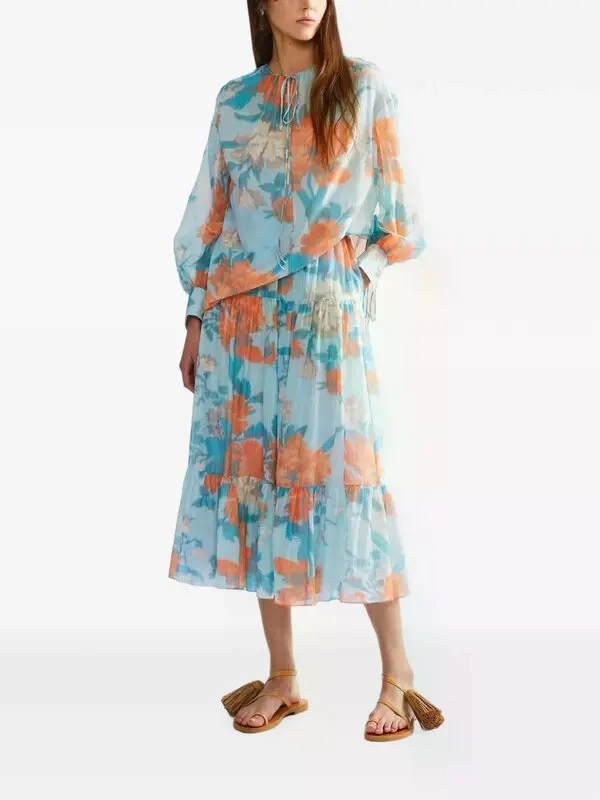 Erdem Floral Print Tiered Midi Skirt