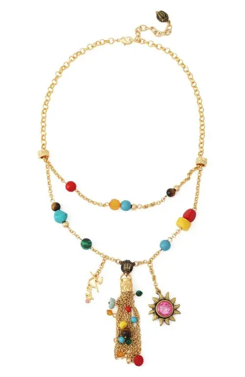 Kurt Geiger Layered Beaded Tassel Necklace - Gold/multi