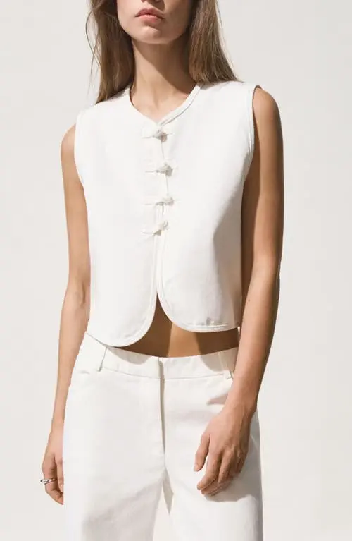 Mango Cropped Denim Vest With Knotted Details - Off White