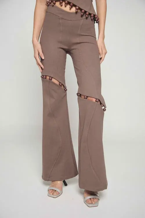 ZIERRA LEONA Silente Pant Embellished Wide Leg Trousers