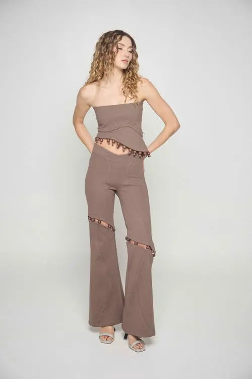ZIERRA LEONA Silente Pant Embellished Wide Leg Trousers