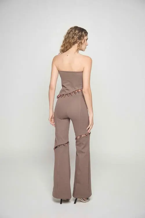 ZIERRA LEONA Silente Pant Embellished Wide Leg Trousers