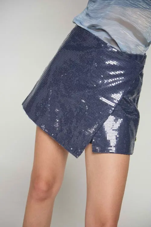 ZIERRA LEONA Sequined Wrap Mini Skirt