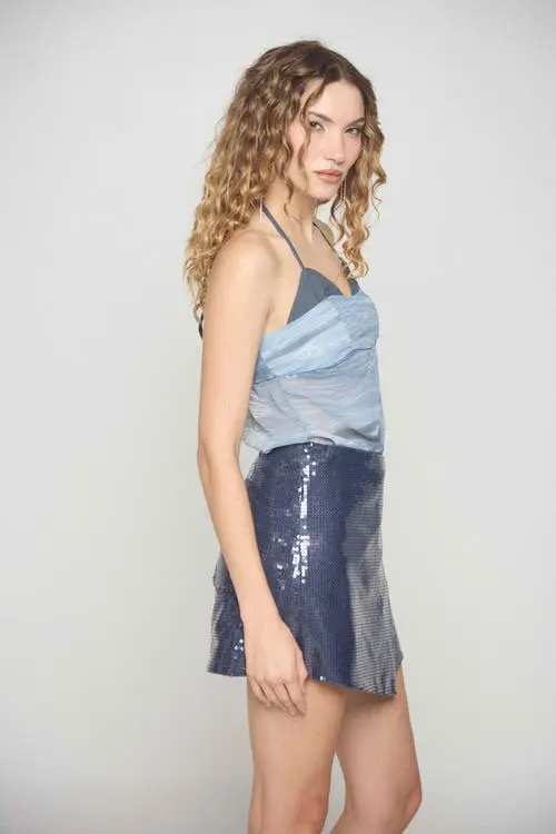 ZIERRA LEONA Sequined Wrap Mini Skirt