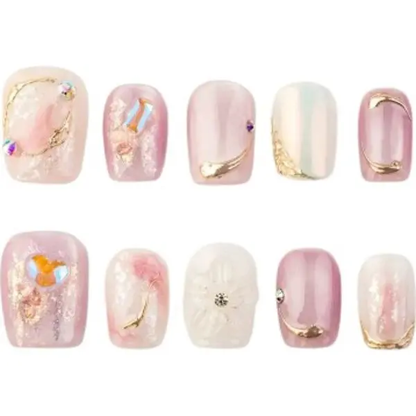 THE ONLY NAILS Opal Elegance Short Squarenail Set - Purple/ White/ Iridescent