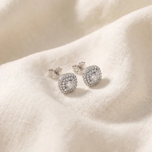 BLISS DIAMOND 1/2 Ct Tdw Genuine Diamond Cushion Halo Studs