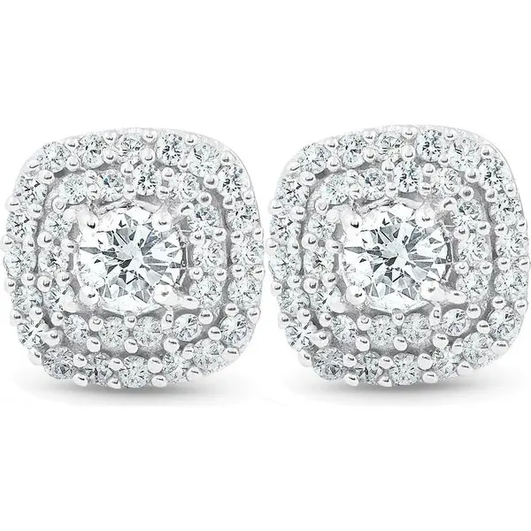 BLISS DIAMOND 1/2 Ct Tdw Genuine Diamond Cushion Halo Studs - Silver