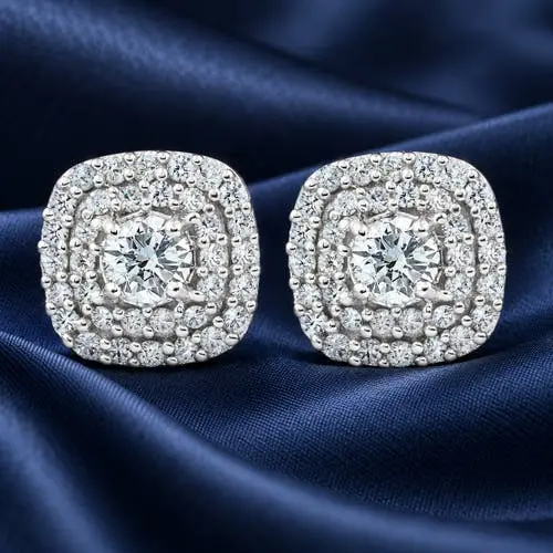 BLISS DIAMOND 1/2 Ct Tdw Genuine Diamond Cushion Halo Studs