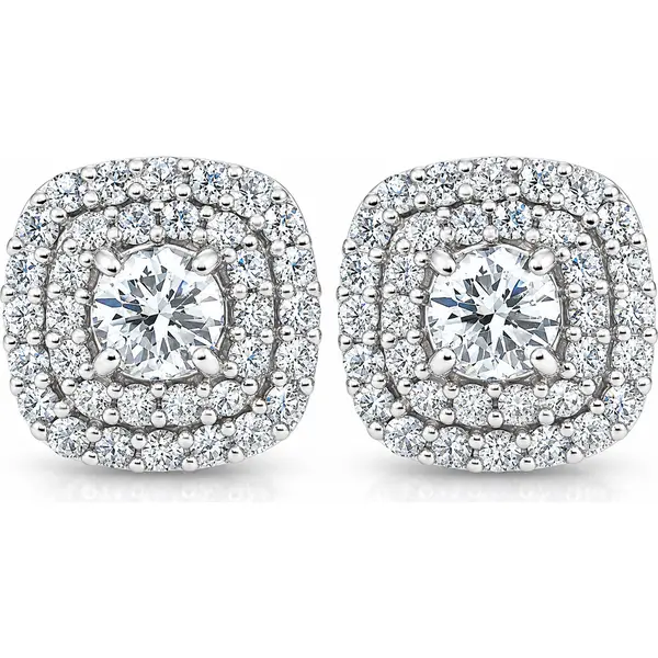 BLISS DIAMOND 1/2 Ct Tdw Genuine Diamond Cushion Halo Studs - Silver