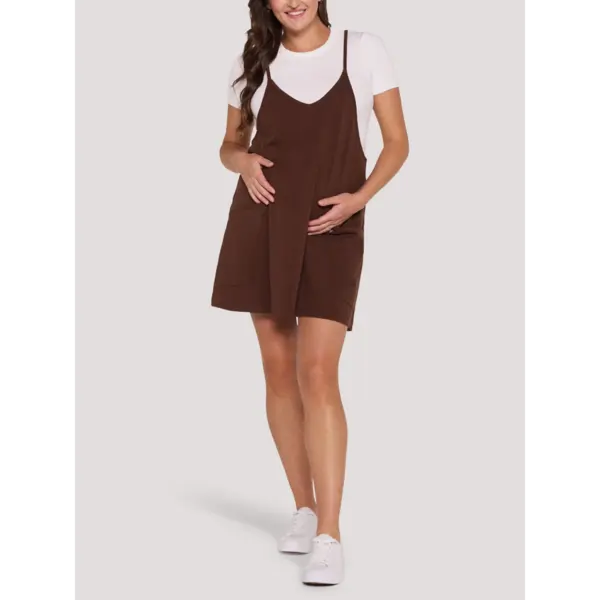 Motherhood Maternity Sleeveless V-neck Romper With Built-in Shorts - Potting Soil