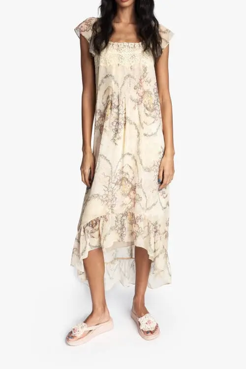 Anna Sui Spirit Bloom Chiffon Ruffle Dress