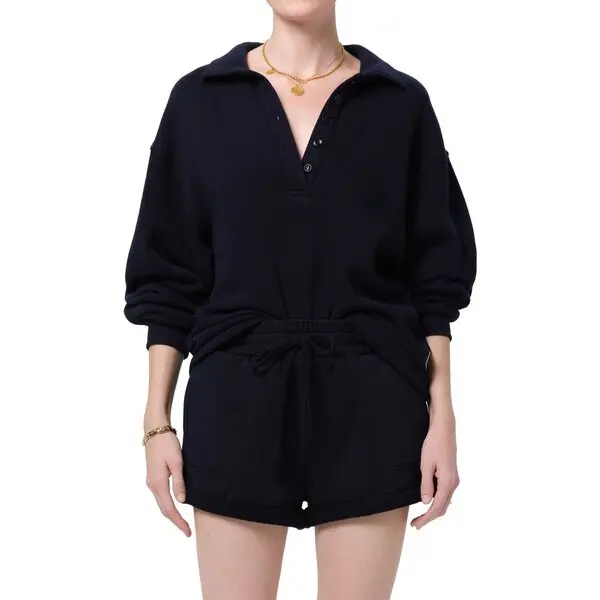 Citizens Of Humanity Johnny Collar Oversize Fleece Sweatshirt - Navy