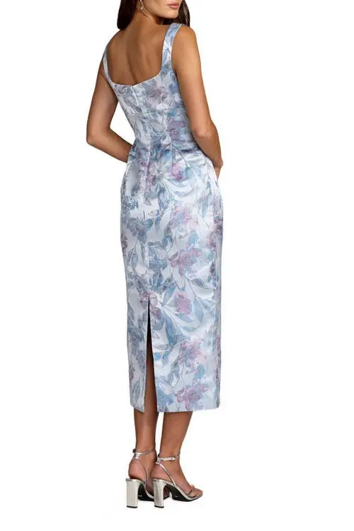 Mac Duggal Brocade Sleeveless Square Neck Midi Dress