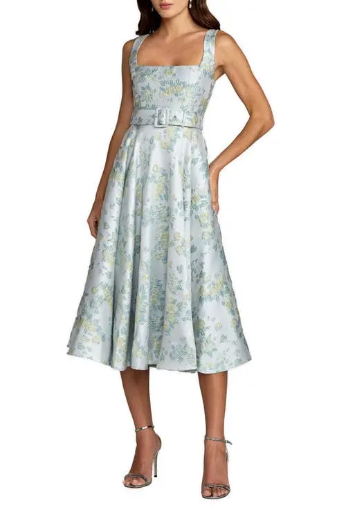 Mac Duggal Sleeveless Belted A-line Midi Dress