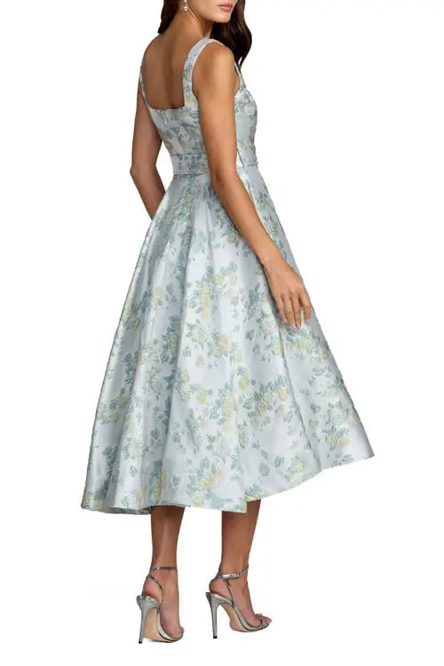 Mac Duggal Sleeveless Belted A-line Midi Dress