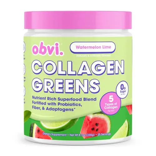OBVI Collagen Greens Nutrient Rich Superfood Blend Healthy Digestion Watermelon Lime - None