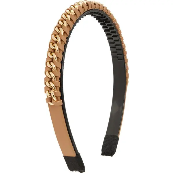 Tasha Chain Link & Braided Faux Leather Headband - Brown
