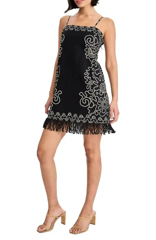 THE GOOD JOURNEY Embroidered Fringe Trim Sleeveless Mini Dress
