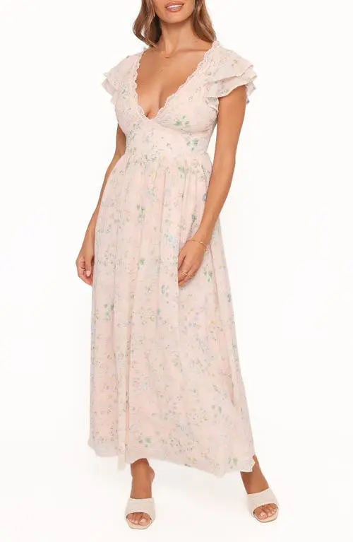 PETAL & PUP Angelica Floral Flutter Sleeve Maxi Dress - Pastel Pink Floral