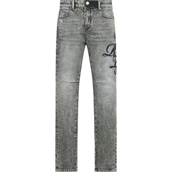 RtA Bryant Embroidered Skinny Jeans - Stone Haze Cursive