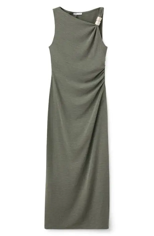 Mango Sleeveless Asymmetrical Neck Midi Dress With Ruching