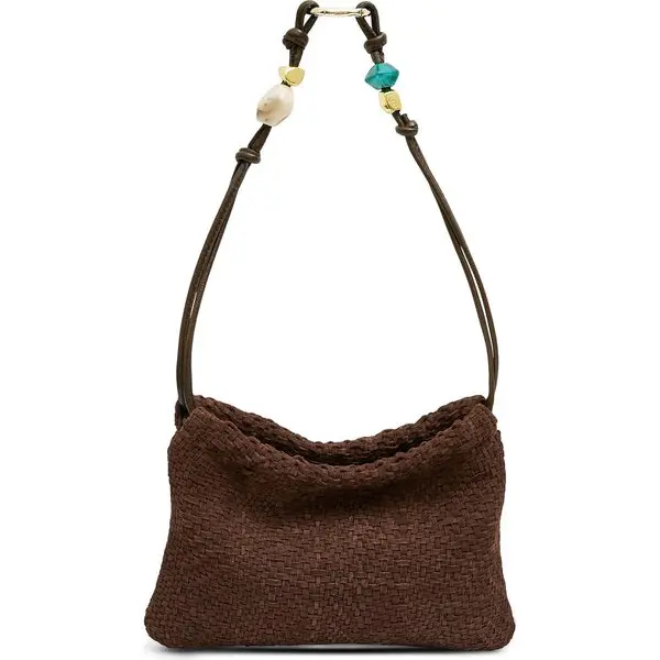 AIMEE Tie Breaker Shoulder Bag - Fudge Woven Suede
