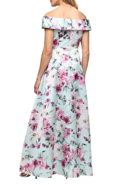 Alex Evenings Floral Off-shoulder Yoryu Gown
