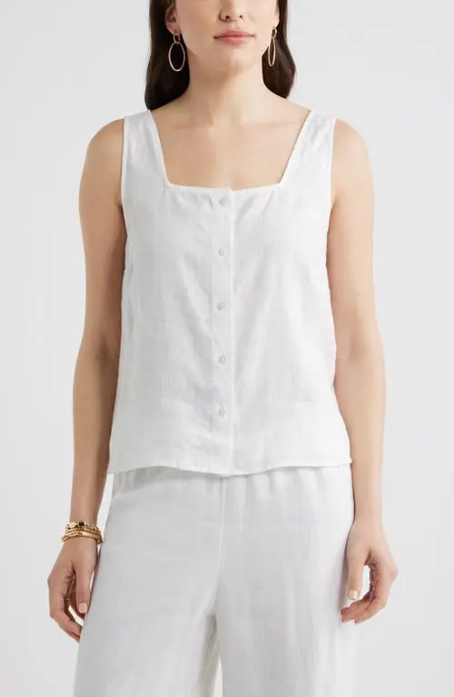 Caslon Linen Button-up Tank - White