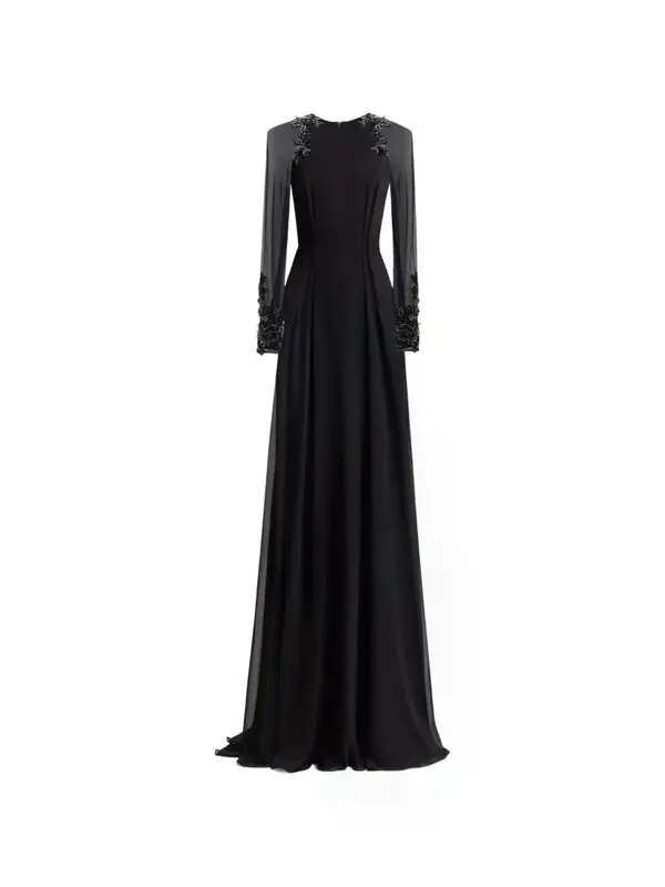 GEMY MAALOUF Beaded Sleeve Back-cape Dress - Black