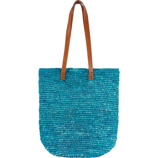 JELAVU Hamptons Raffia Tote - Teal