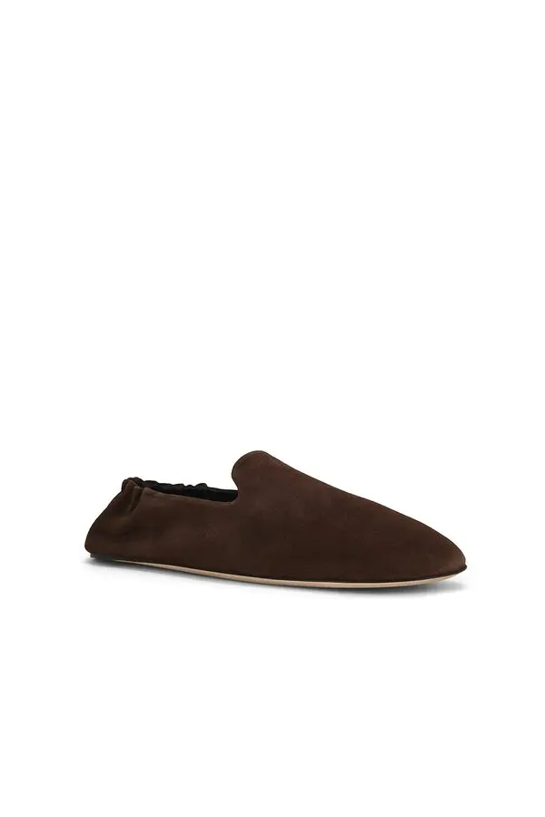 THE ROW Suede Casa Slipper - Lacquer Brown
