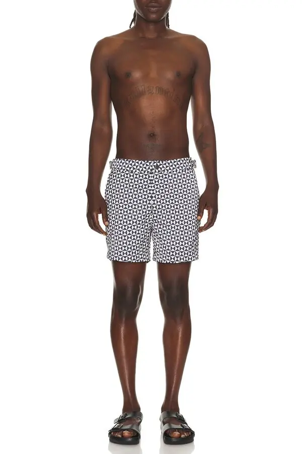 Onia Calder Buckle 5 Swim Trunks In Navy - Midnight