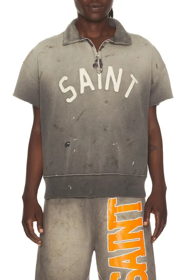 SAINT MXXXXXX Saint Short Sleeve Half Zip Sweat - Charcoal