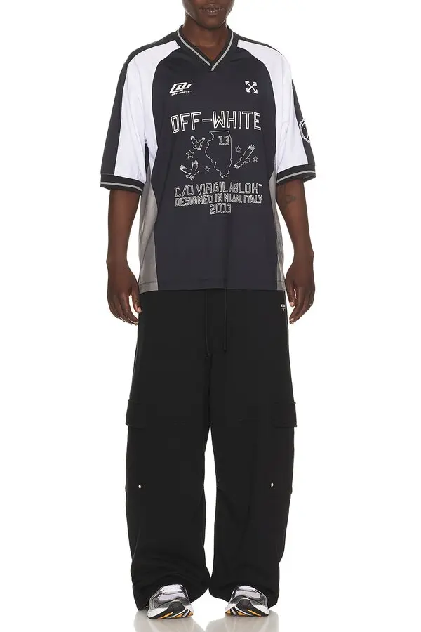 Off-White Short Sleeve Graphic Soccer Jersey - Black