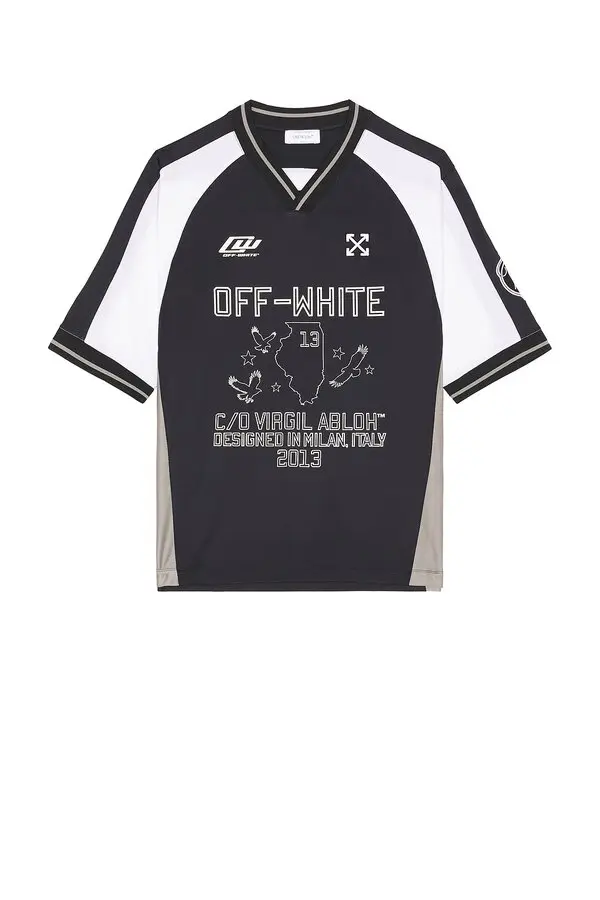 Off-White Short Sleeve Graphic Soccer Jersey - Black