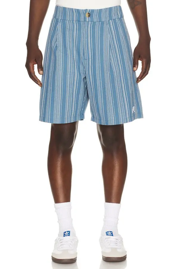 MALBON Striped Linen Blend Shorts - Aegean Blue Stripe