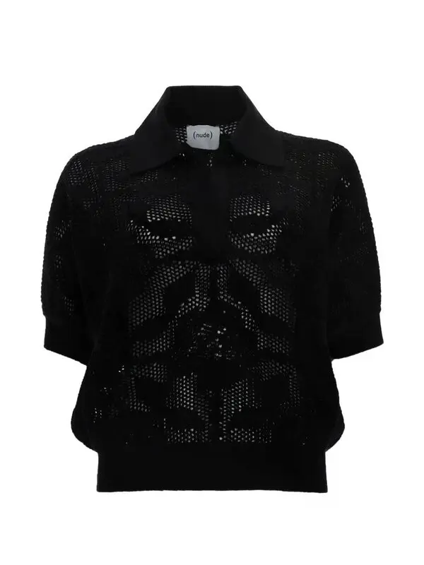 NUDE Crochet Knit Polo Shirt - Black