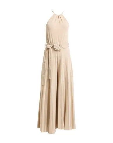 KAOS Pleated Halter Neck Jumpsuit With Floral Belt Detail - Beige