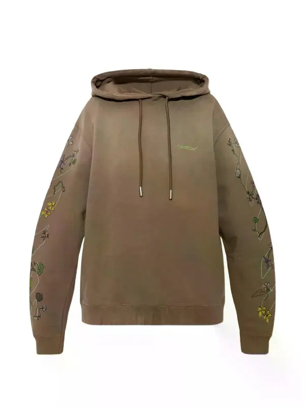 Off-White Floral Embroidered Hoodie - Brown