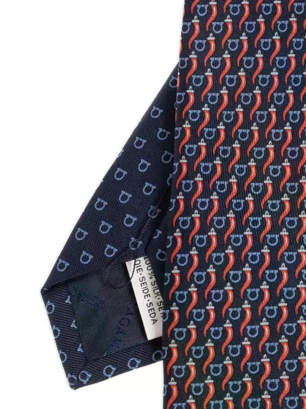FERRAGAMO Gancini Chilli-print Silk Tie