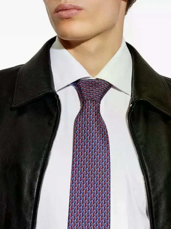 FERRAGAMO Gancini Chilli-print Silk Tie